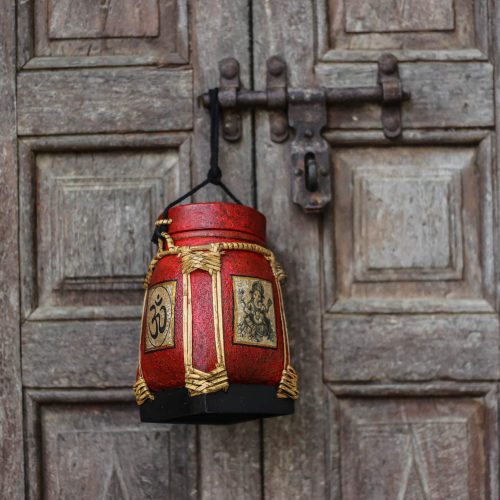 Small red & white hand-painted floral Thai rice box • Artifactio